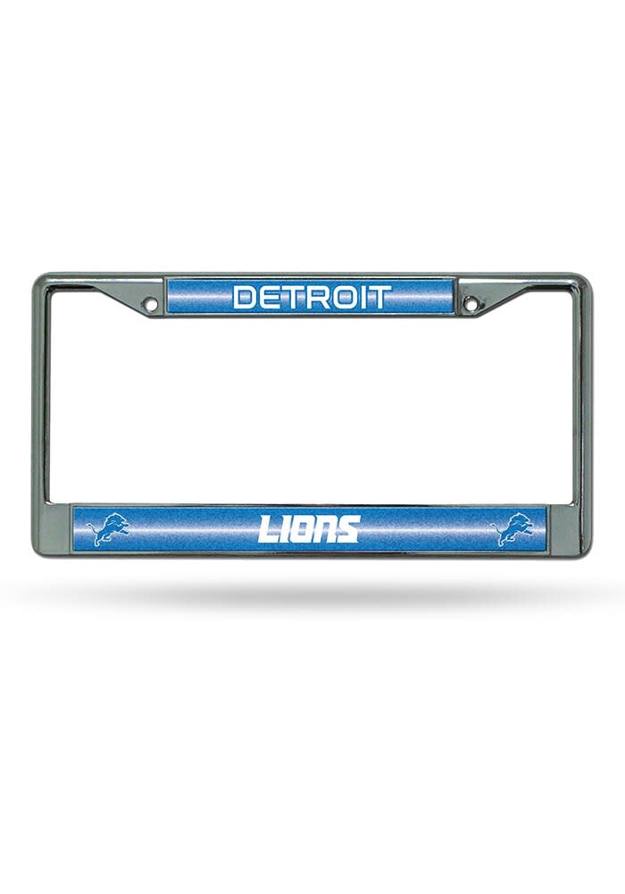Detroit Lions License Plate Frame - Detroit Lions SILVER Glitter Chrome ...