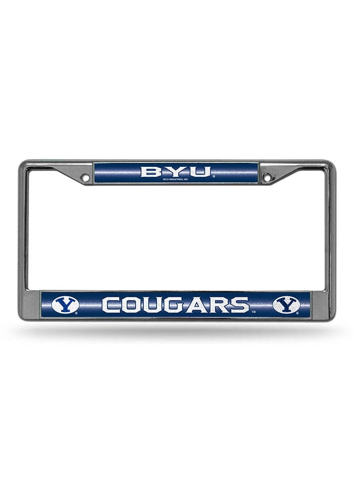 BYU Cougars License Plate Frame - BYU Cougars SILVER Glitter Chrome ...