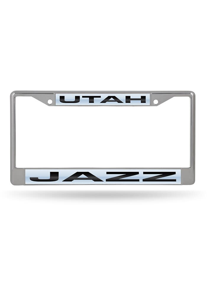 Utah Jazz License Frame- Utah Jazz Chrome License Plate Holder - SILVER