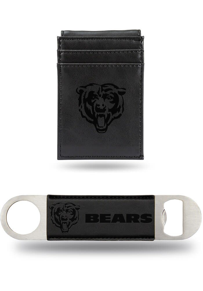 Chicago Bears BLACK Bar Blade and Front Pocket Wallet Mens Front Pocket ...