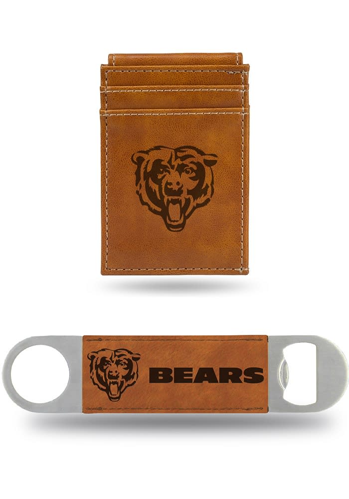 Chicago Bears BROWN Bar Blade and Front Pocket Wallet Mens Front Pocket ...