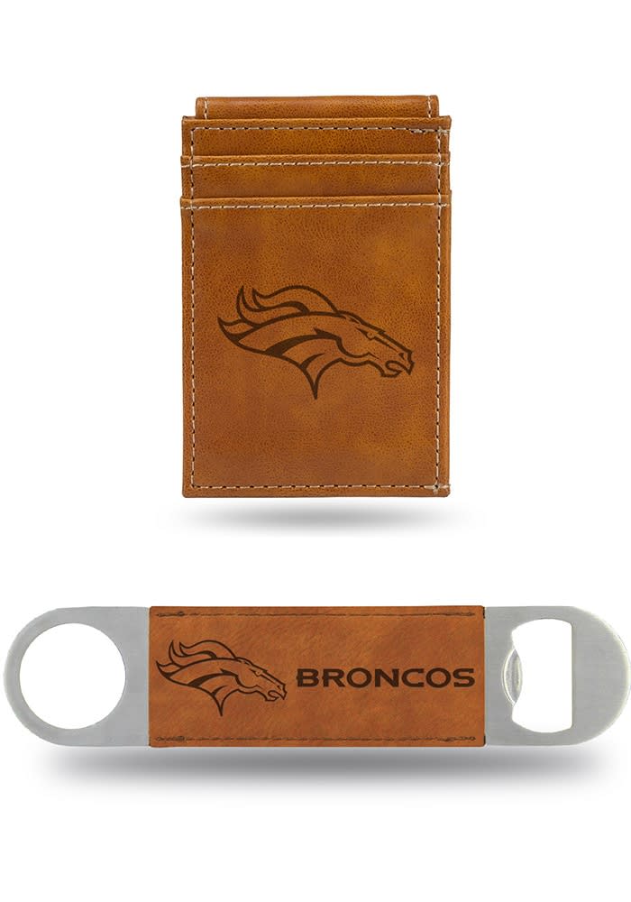 Denver Broncos BROWN Bar Blade and Front Pocket Wallet Mens Front ...
