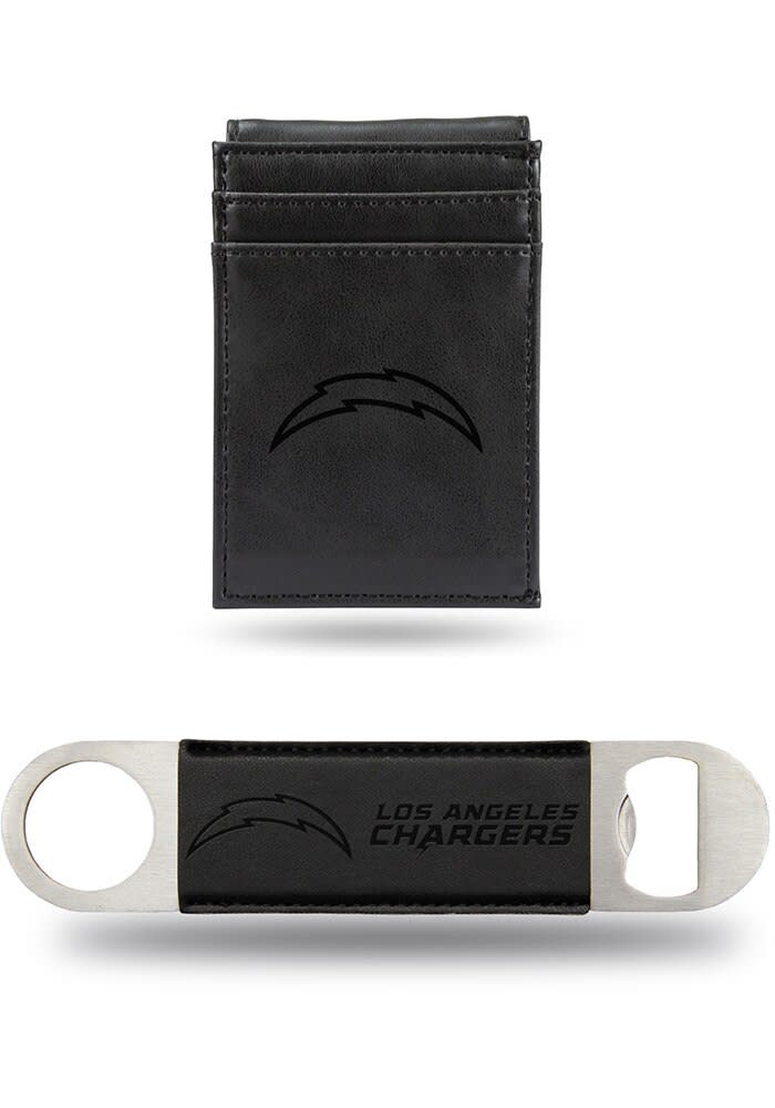 Los Angeles Chargers BLACK Bar Blade and Front Pocket Wallet Mens Front ...