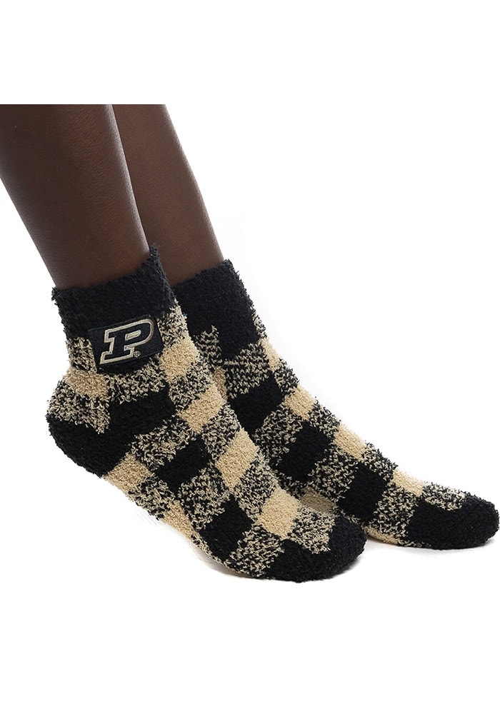 Purdue Boilermakers GOLD Fuzzy Buffalo Check Womens Quarter Socks - 7427597