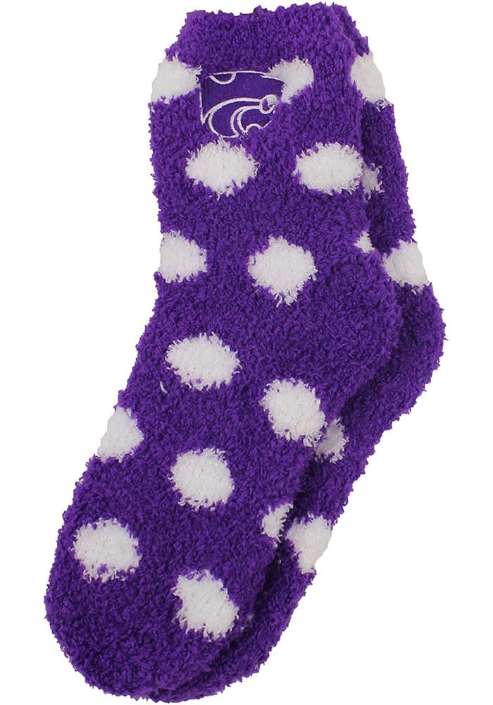 K-State Wildcats Polka Dot Fuzzy Womens Quarter Socks - PURPLE