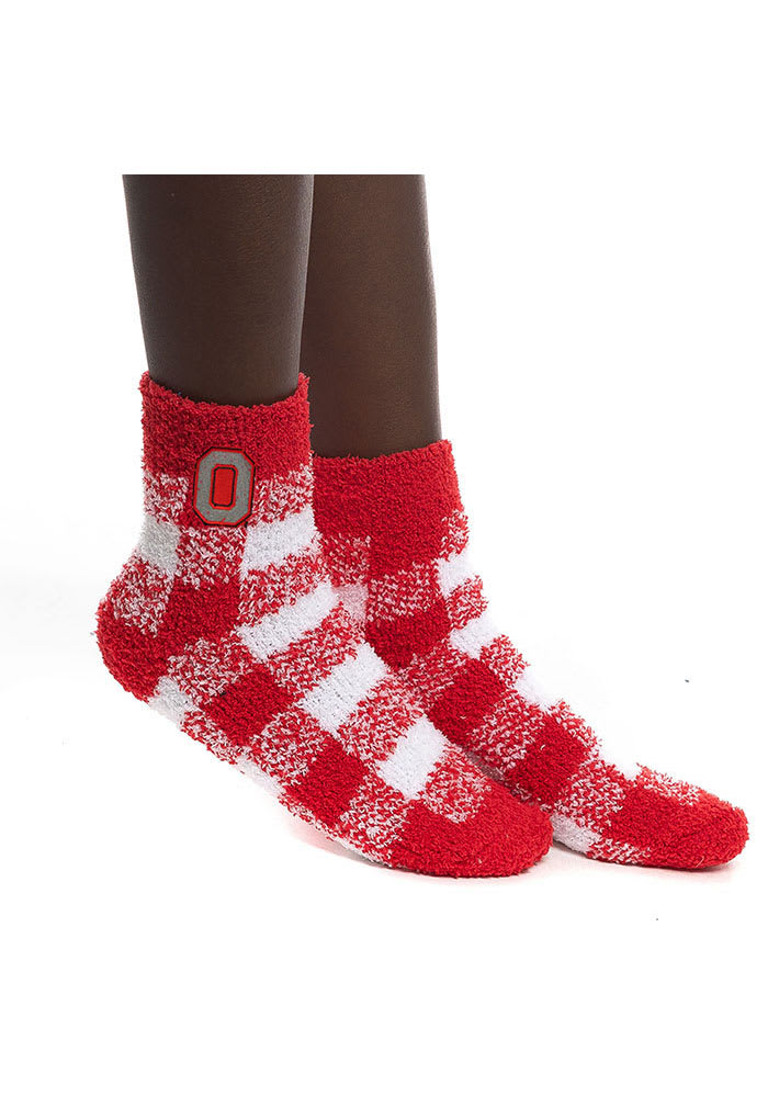 Red Buffalo Check Fuzzy Ohio State Buckeyes Womens Quarter Socks - 74280692
