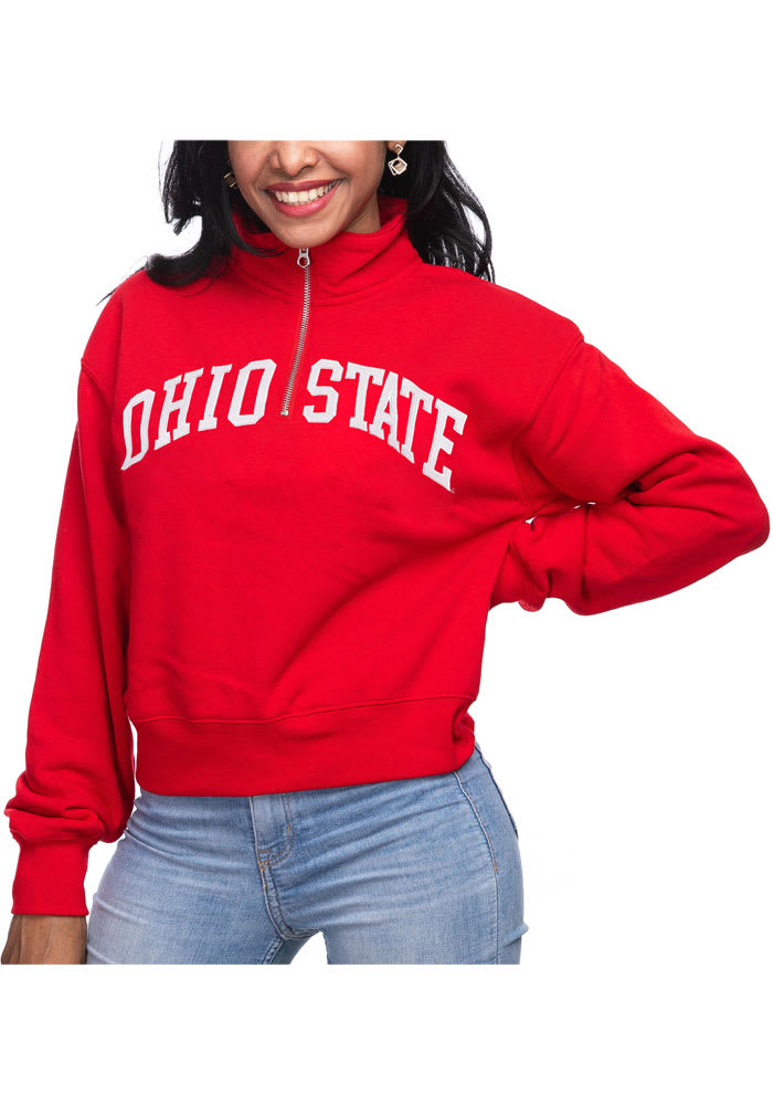 Womens Red Buckeyes Ohio State Buckeyes Cropped Long Sleeve Qtr Zip ...