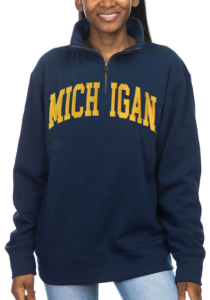 Michigan Wolverines Womens BLUE Sport Fleece Long Sleeve Qtr Zip - 74281425