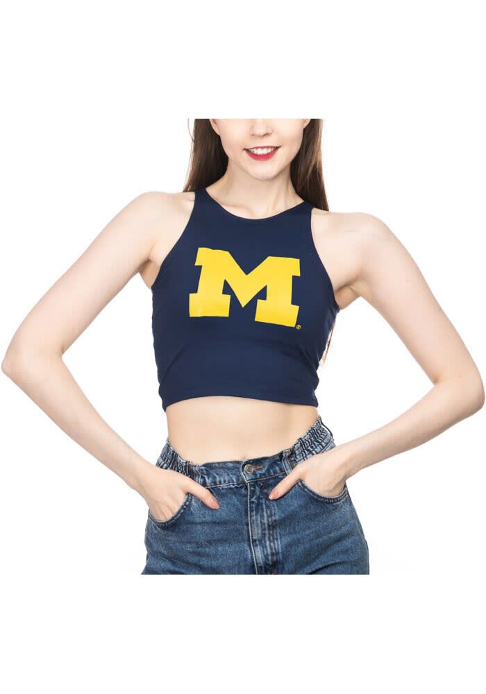 Michigan Wolverines Womens BLUE First Down Crop Tank Top - 74281764