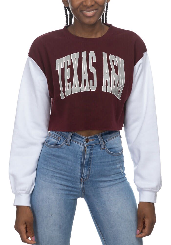 Texas A&M Aggies Womens WHITE/MAROON Crop Colorblock Sleeve Long Sleeve ...