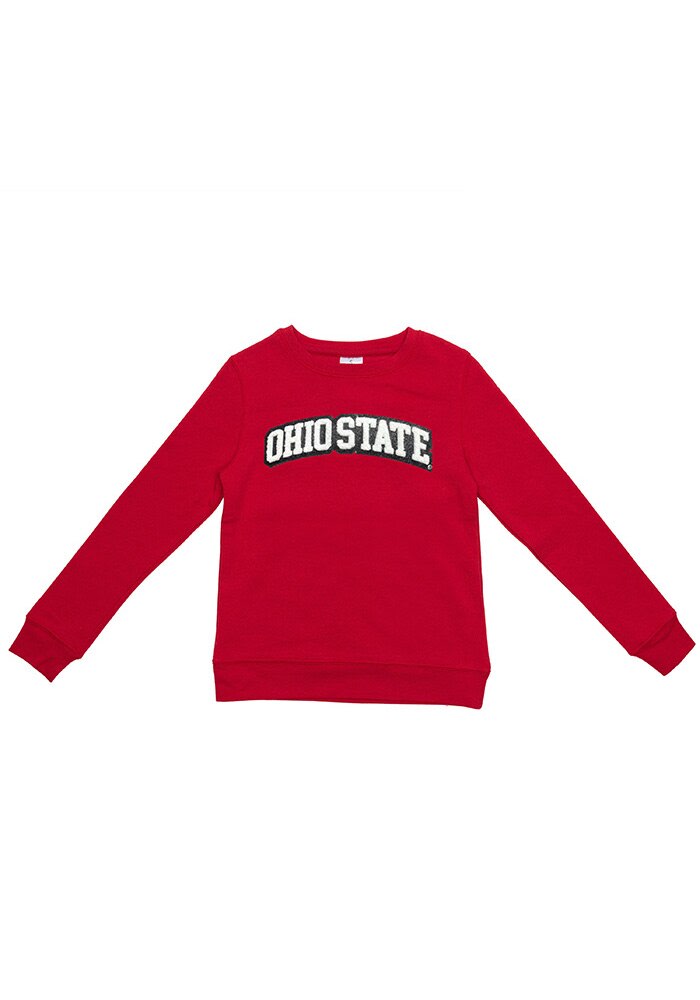 Girls Red Ohio State Buckeyes Sparkle Chenille Long Sleeve Crew ...