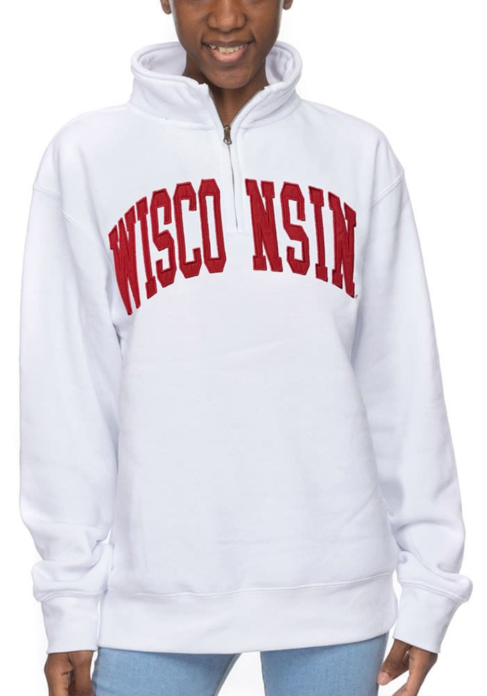 Wisconsin Badgers Womens White Sport Fleece Long Sleeve Qtr Zip