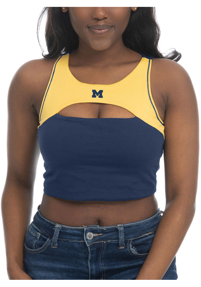Michigan Wolverines Womens NAVY/GOLD Peek-A-Boo Tank Top - 74283292