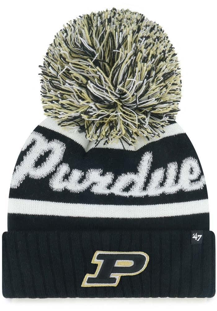 Purdue Boilermakers 47 Womens BLACK Spirited Cuff Pom Knit Hat - 746617985