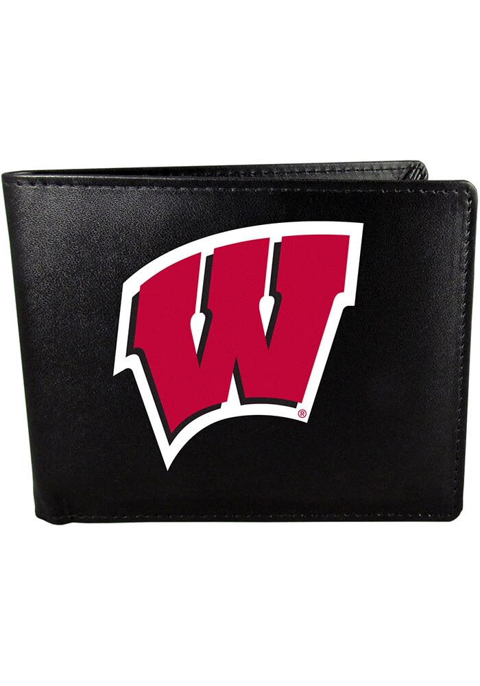 BLACK Large Logo Wisconsin Badgers Mens Bifold Wallet - 74750975