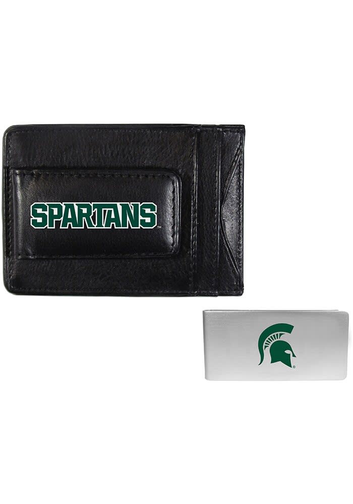 BLACK Leather w Money Clip Michigan State Spartans Mens Bifold Wallet ...