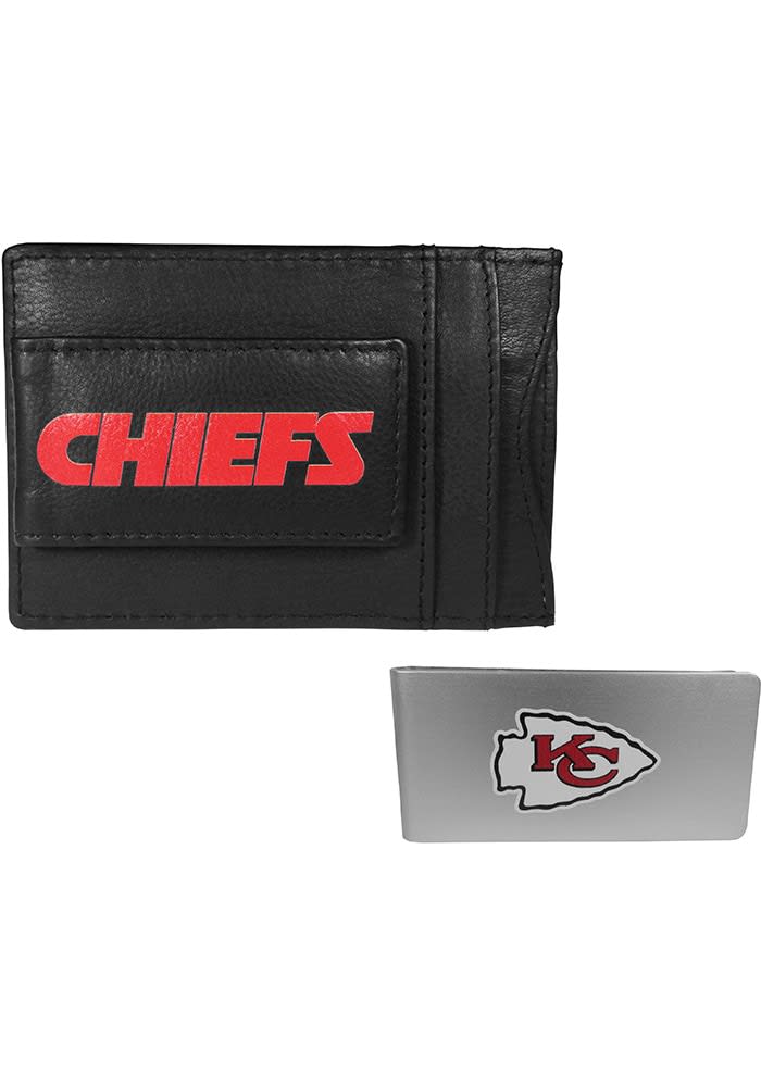 Kansas City Chiefs BLACK Leather w Money Clip Mens Bifold Wallet - 74752582