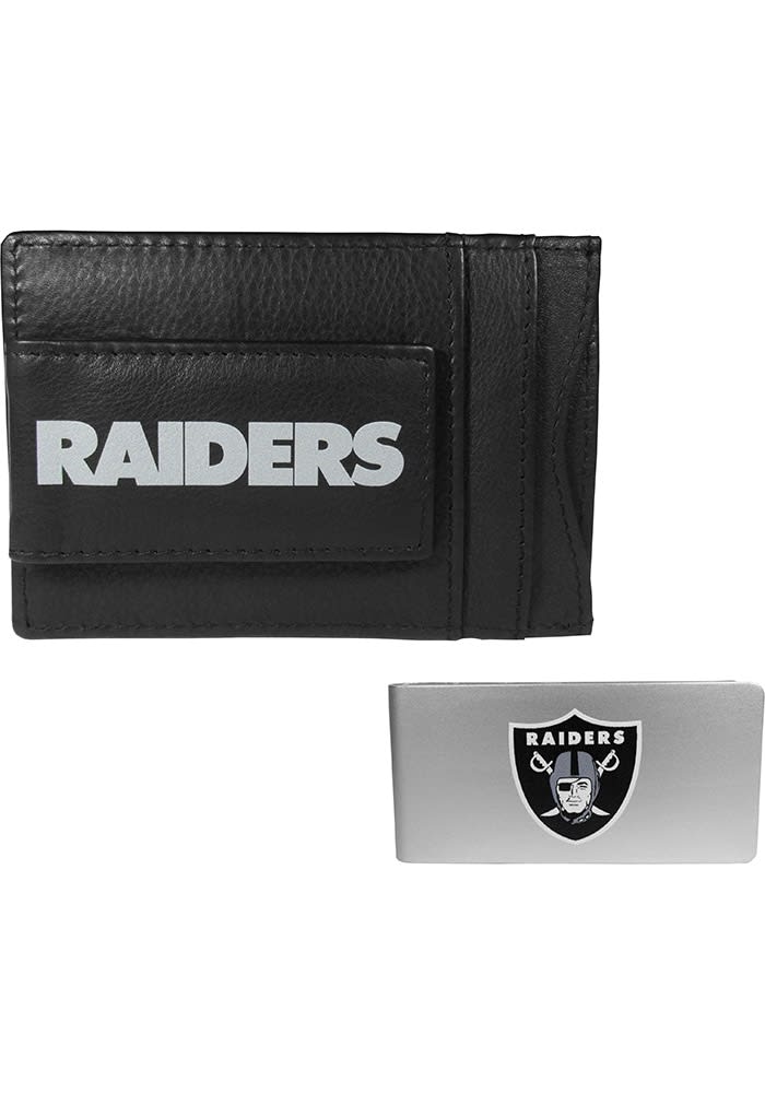 Las Vegas Raiders BLACK Leather w Money Clip Mens Bifold Wallet - 74752593