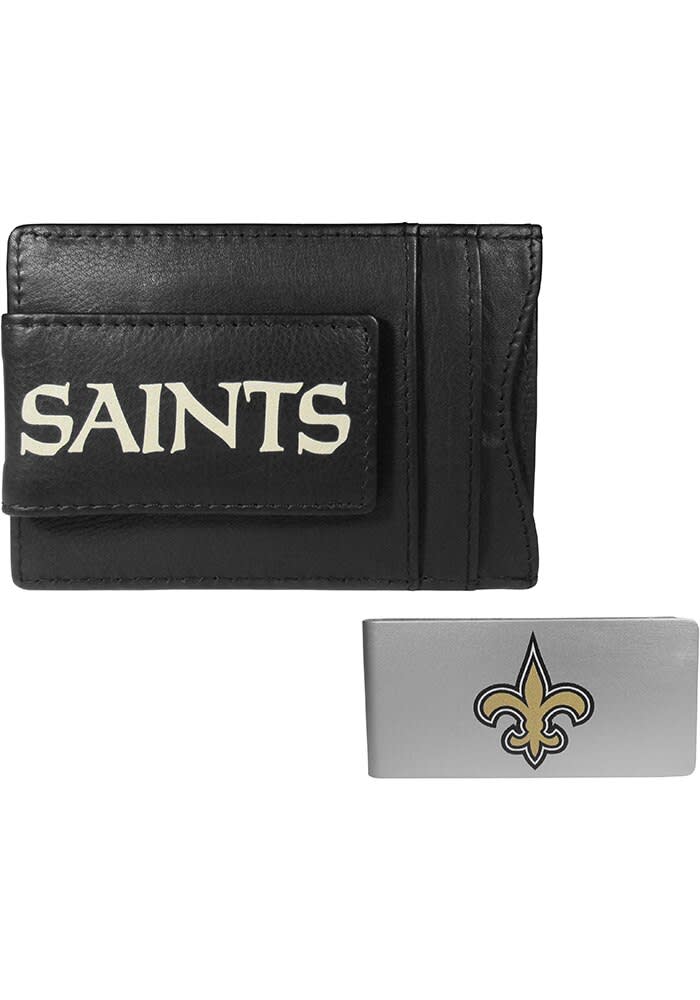 New Orleans Saints BLACK Leather w Money Clip Mens Bifold Wallet - 74752595