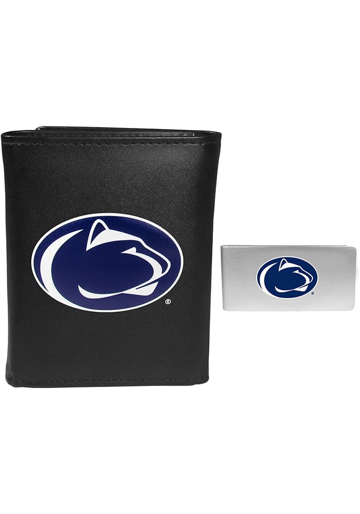 Penn State Nittany Lions BLACK Leather w Money Clip Mens Trifold Wallet ...