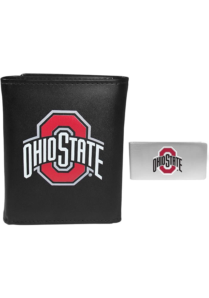 Ohio State Buckeyes BLACK Leather w Money Clip Mens Trifold Wallet ...