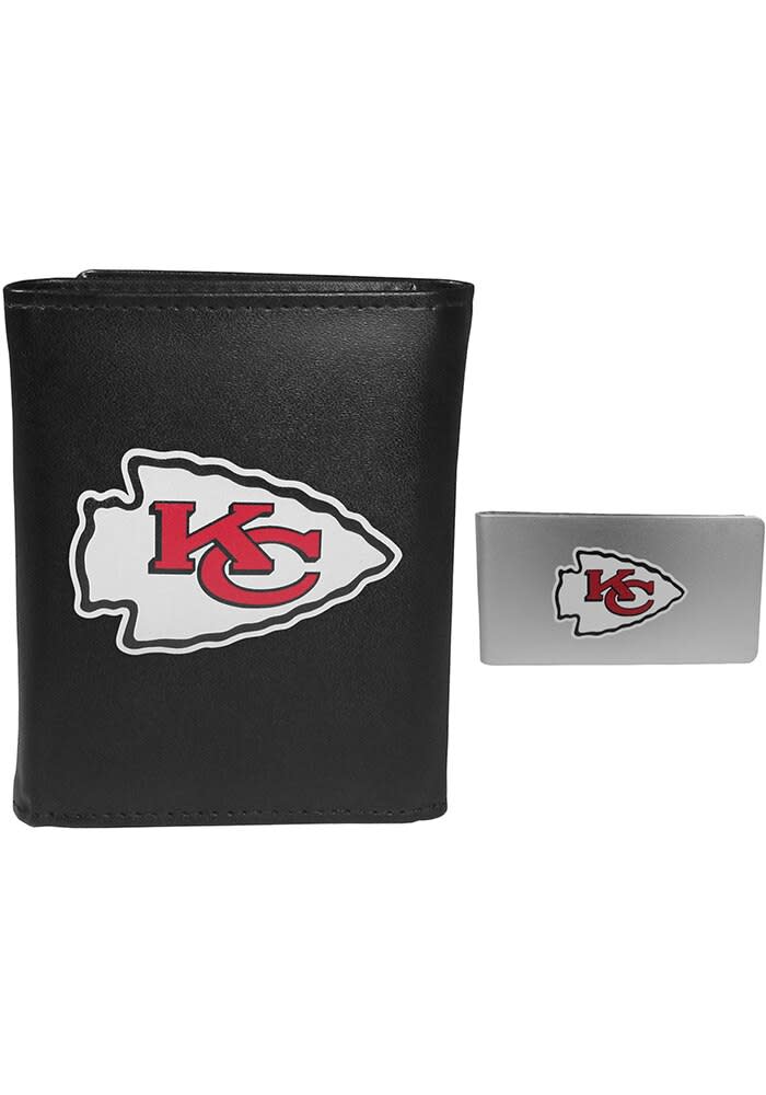 Kansas City Chiefs BLACK Leather w Money Clip Mens Trifold Wallet ...