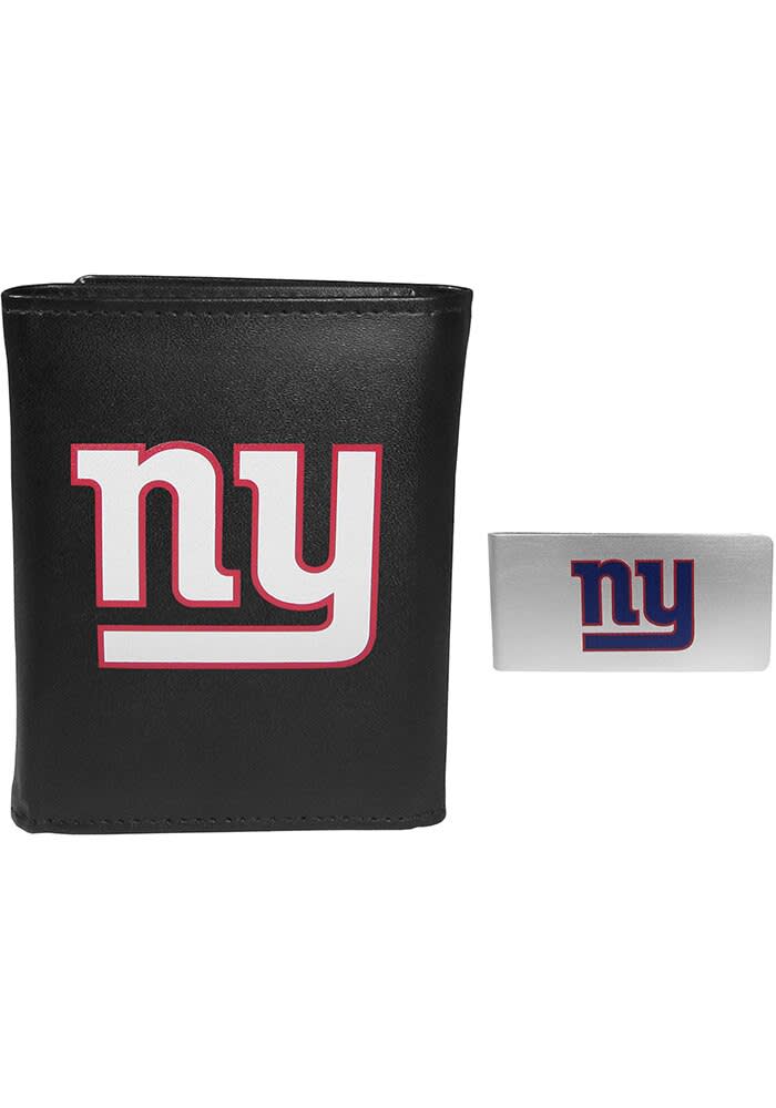 New York Giants BLACK Leather w Money Clip Mens Trifold Wallet - 74752686
