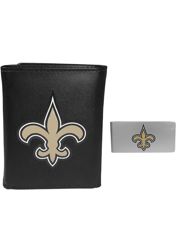 New Orleans Saints BLACK Leather w Money Clip Mens Trifold Wallet ...
