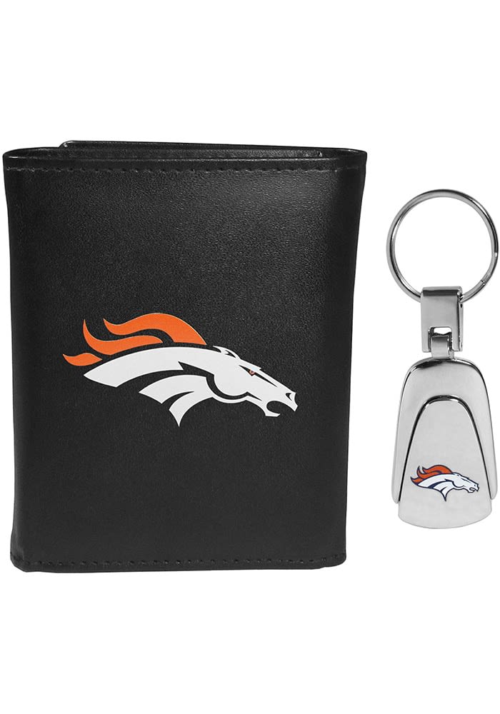 Denver Broncos BLACK Leather Mens Trifold Wallet - 74752728