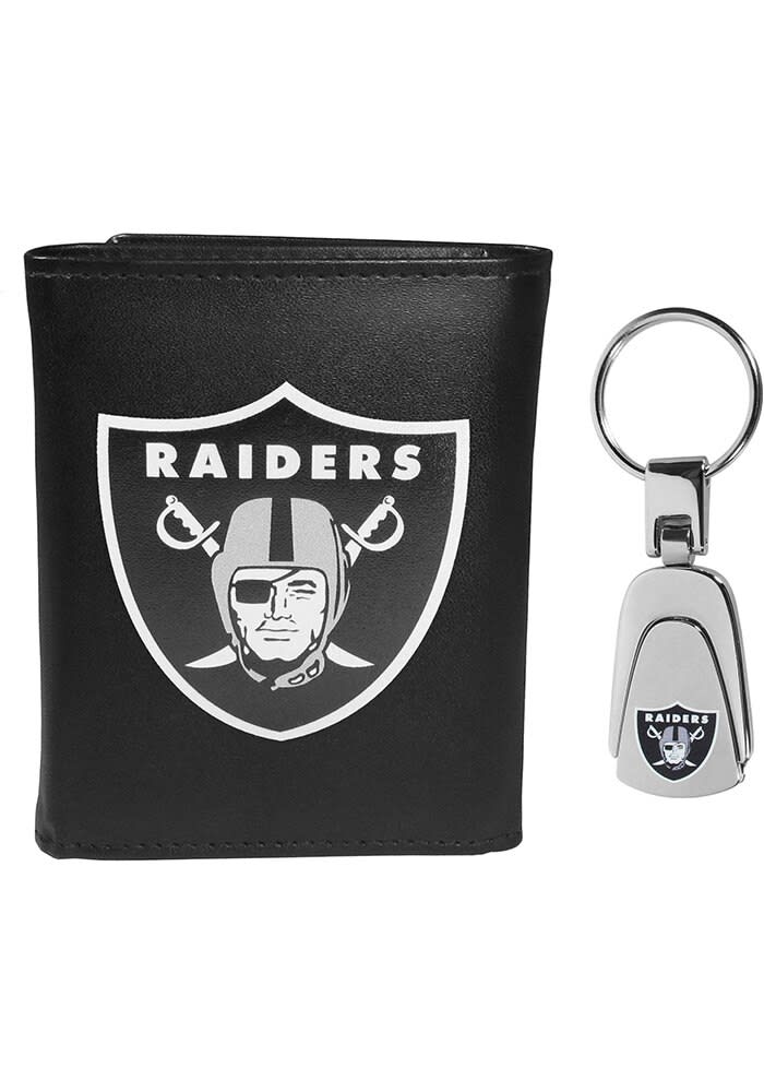 Las Vegas Raiders BLACK Leather Mens Trifold Wallet - 74752745