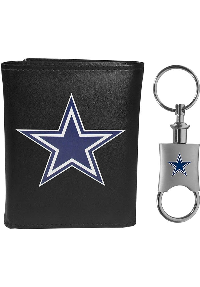 Dallas Cowboys BLACK Leather w Valet Key Chain Mens Trifold Wallet ...