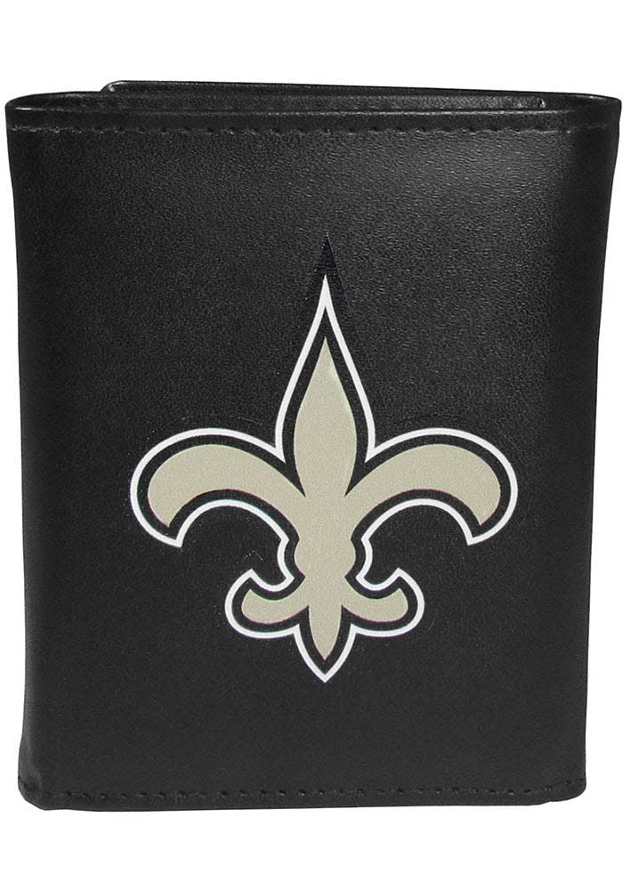 New Orleans Saints BLACK Leather Mens Trifold Wallet - 74752928