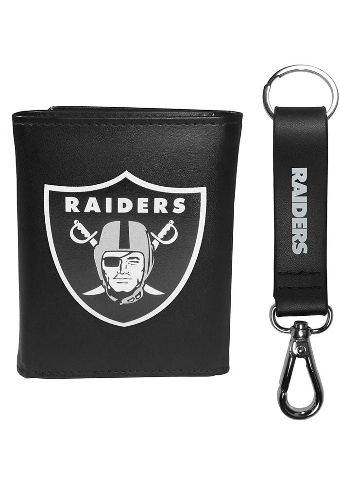 Las Vegas Raiders BLACK Leather Key Chain Mens Trifold Wallet - 74753736