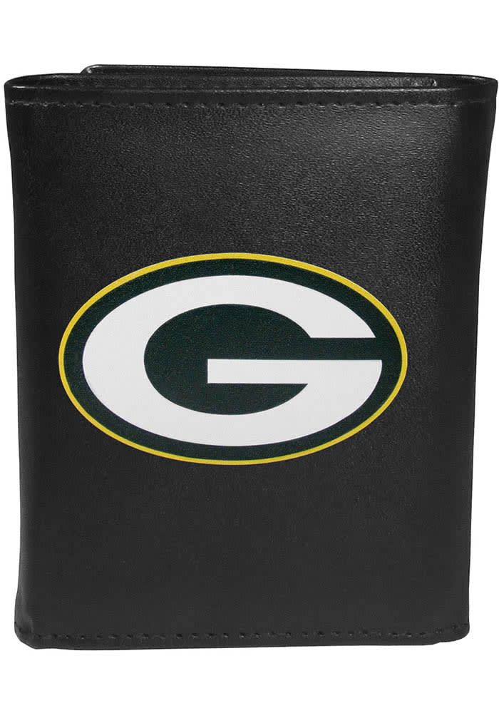 Green Bay Packers BLACK Large Logo Mens Trifold Wallet - 74753887
