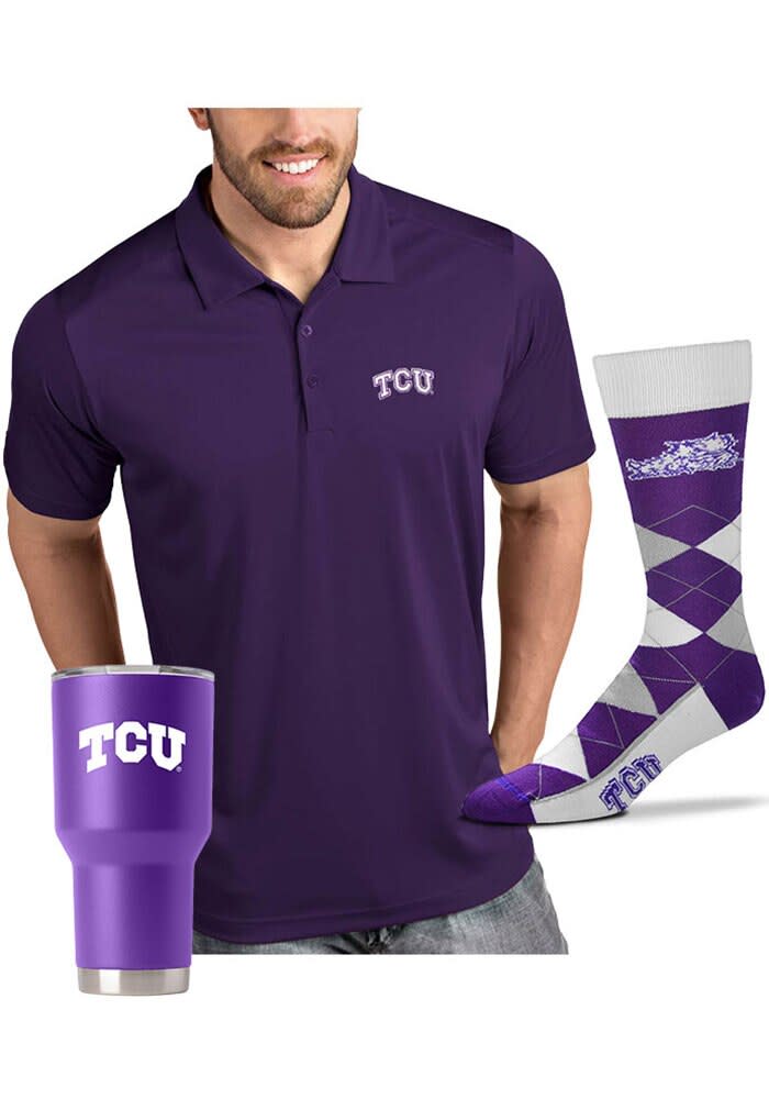 TCU Horned Frogs Mens Dad Gift Set PURPLE Short Sleeve Polo - 74850586