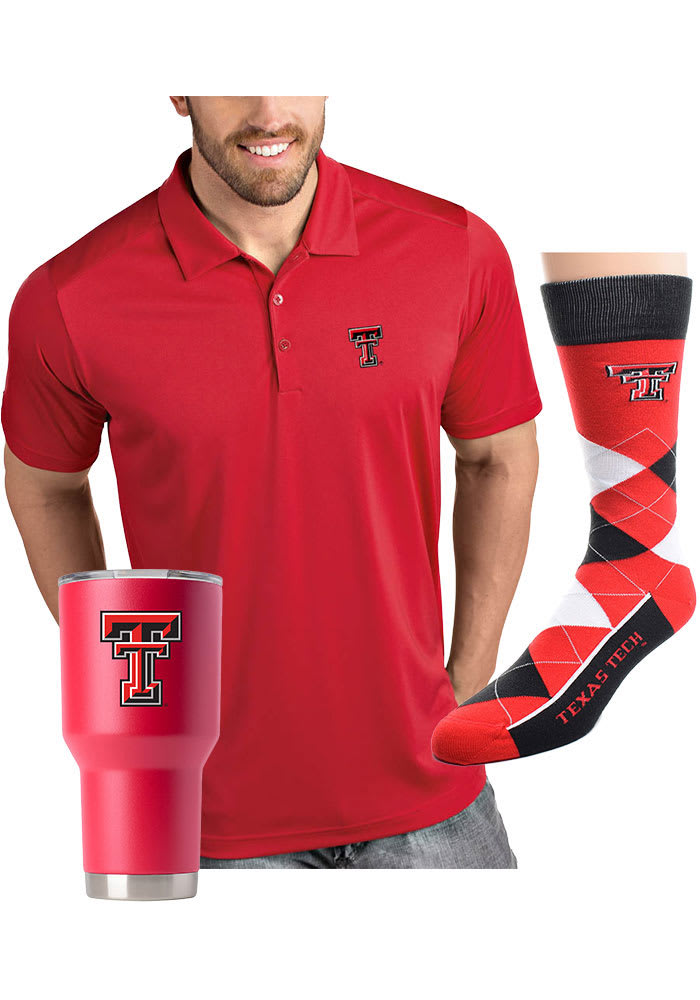 Texas Tech Red Raiders Mens Dad Gift Set Red Short Sleeve Polo - 74850591