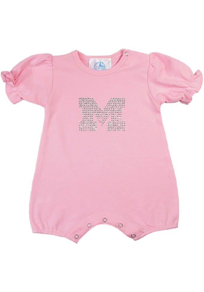 Baby PINK Michigan Wolverines Clear Stones One Piece - 7639181