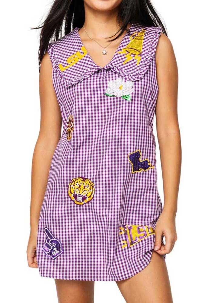 LSU Tigers Womens PURPLE Sequins Gingham Dress - 76397400