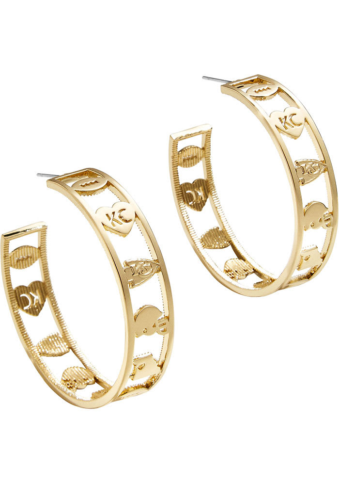 Kansas City Chiefs GOLD Motif Hoop Womens Earrings - 7740289