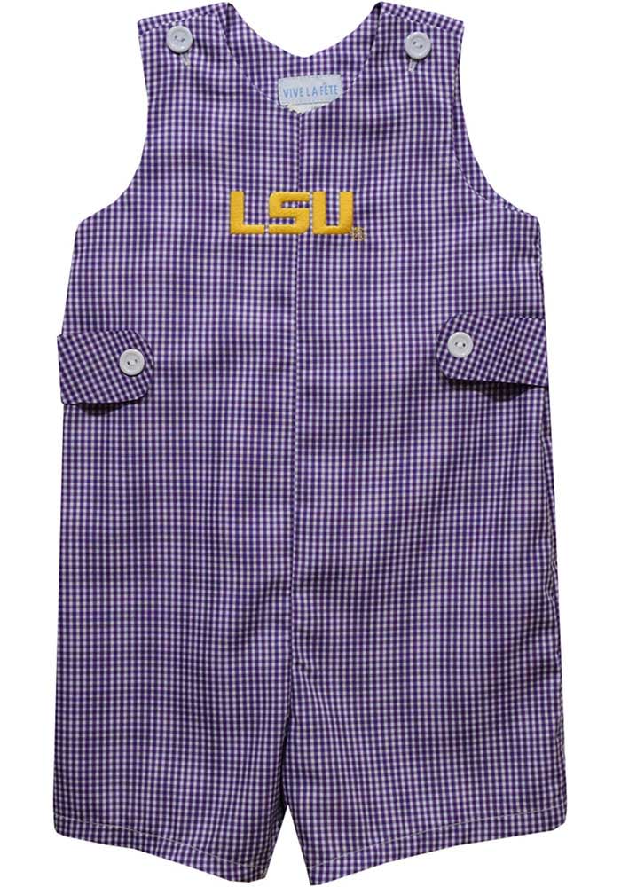 Vive La Fete LSU Tigers Baby PURPLE Gingham Overalls - 782131058