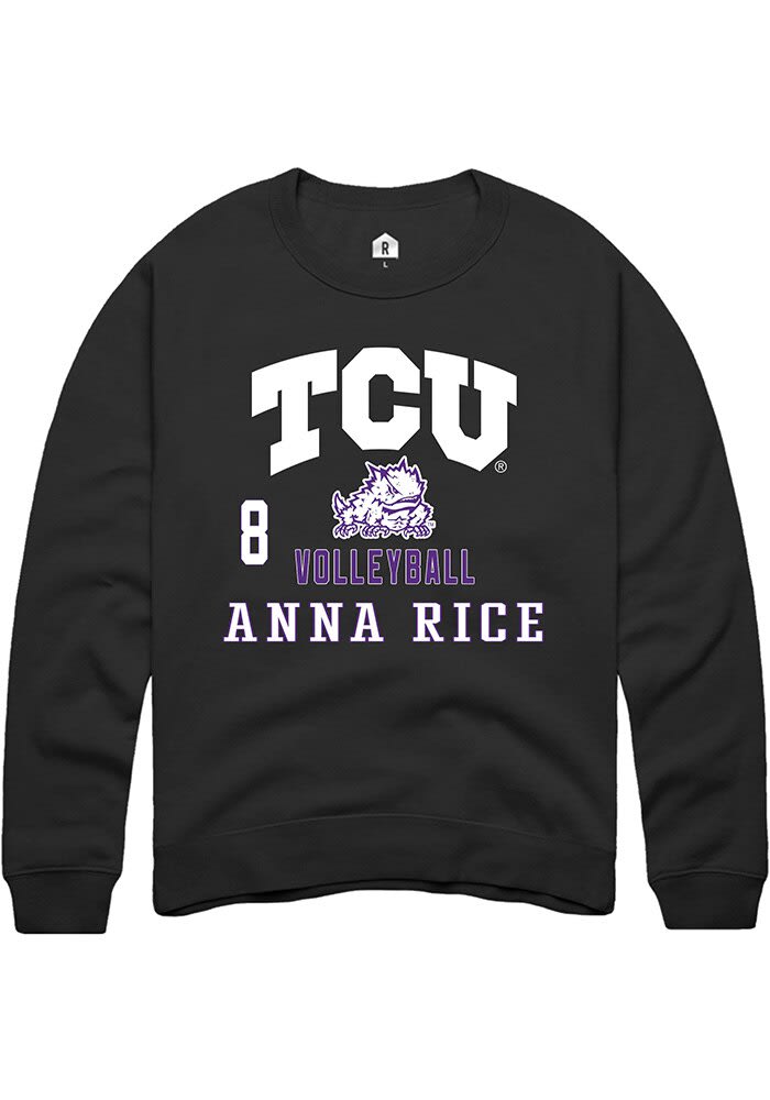 Anna Rice TCU Horned Frogs Mens BLACK NIL Arch Logo Player Crew - 786101684