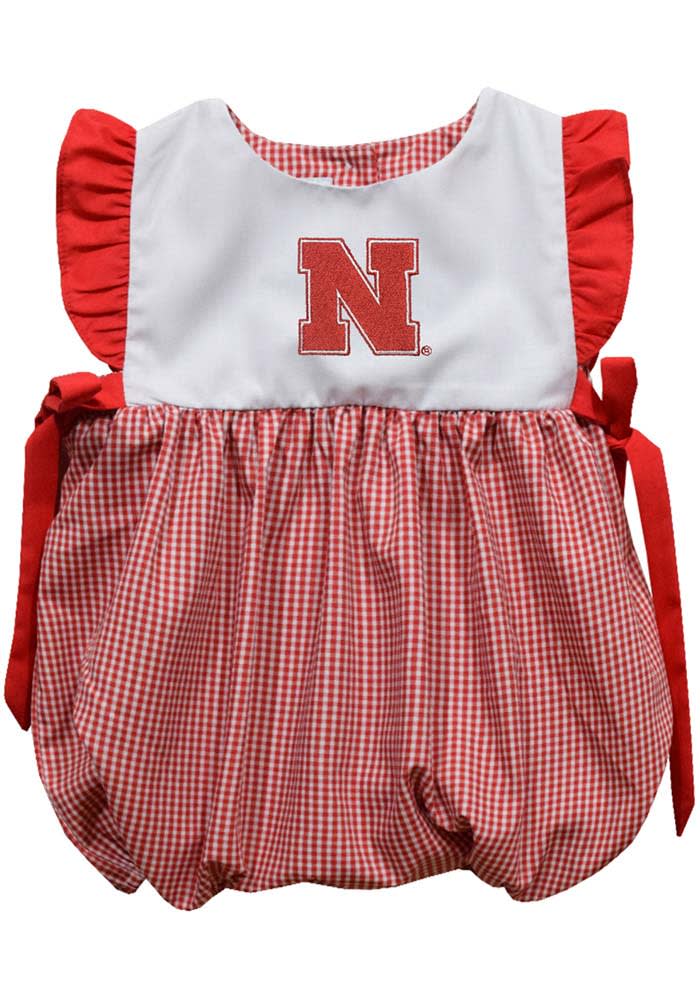 Vive La Fete Baby Girls SCARLET Nebraska Cornhuskers Gingham Bubble Short Sleeve Dress - 83345155