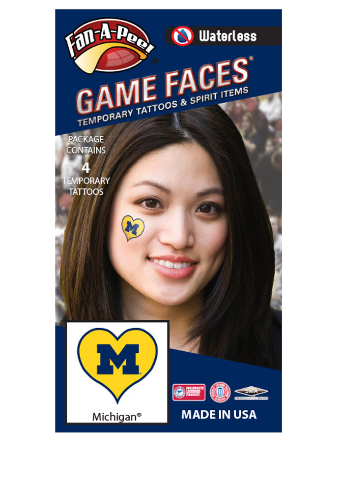 Michigan Wolverines MAIZE Heart 4 Pack Tattoo - 8640130