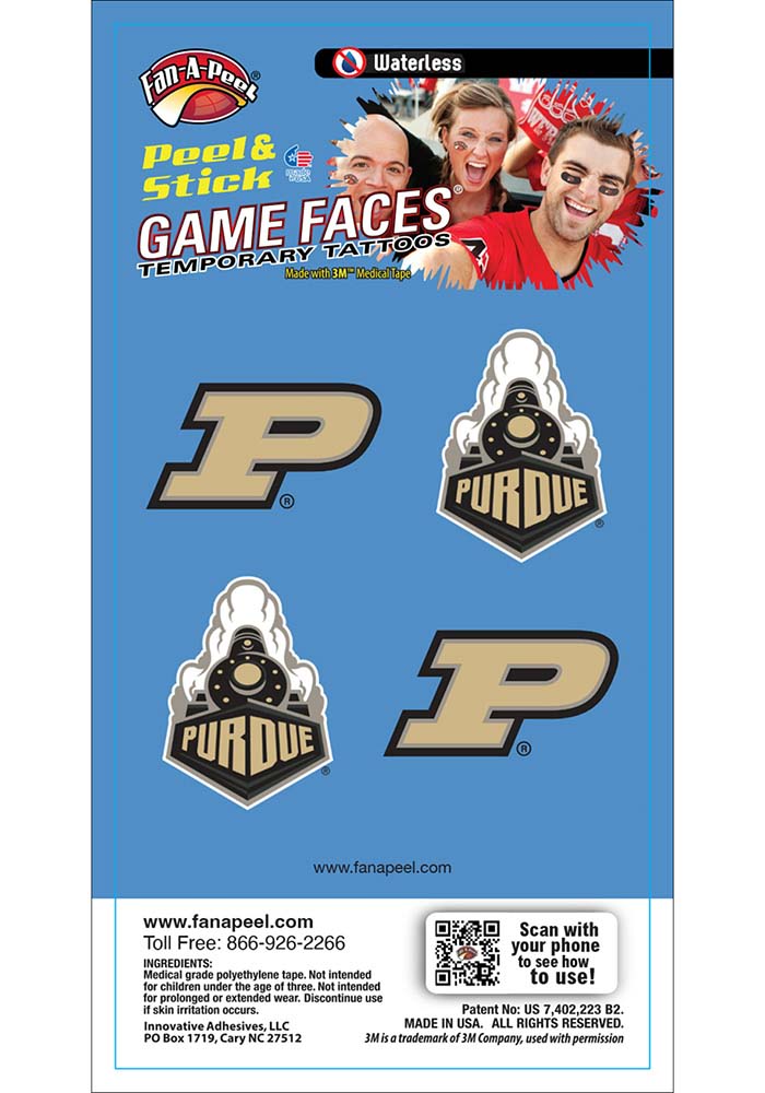 Purdue Boilermakers 4pk Game Face Tattoo - GOLD