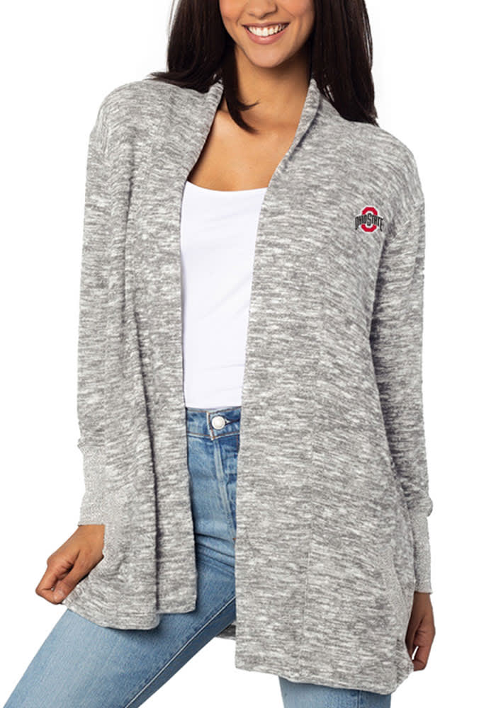 Womens HEATHERGREY Ohio State Buckeyes Cozy Long Sleeve Cardigan - 86480269