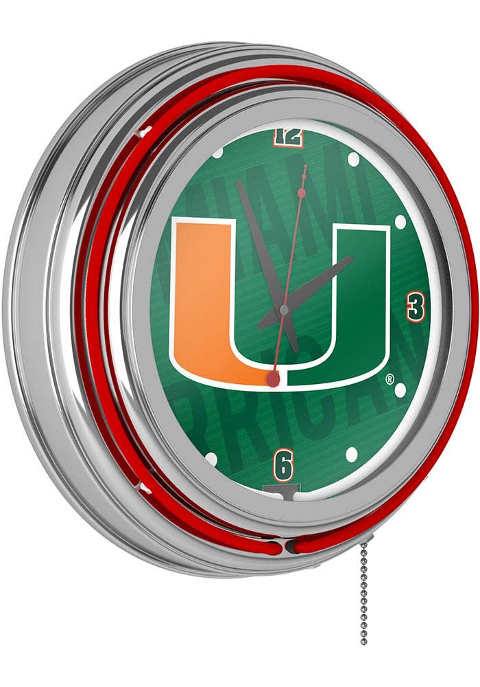 Miami Hurricanes Logo Retro Neon Wall Clock - ORANGE