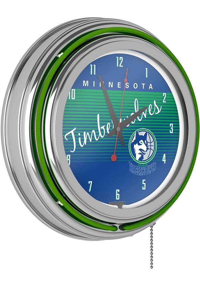 Minnesota Timberwolves Hardwood Classic Retro Neon Wall Clock - GREEN