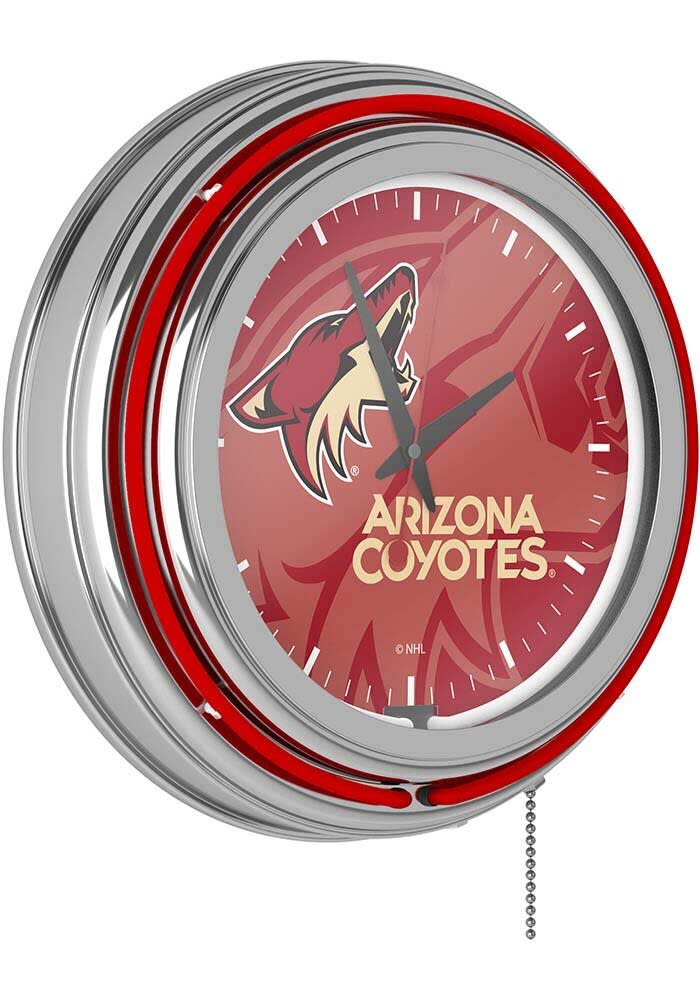 Arizona Coyotes Wordmark and Logo Retro Neon Wall Clock - Red