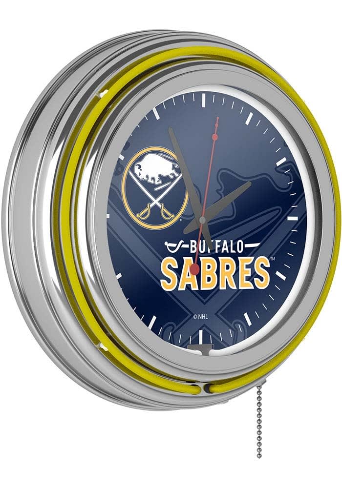 Buffalo Sabres Wordmark and Logo Retro Neon Wall Clock - YELLOW