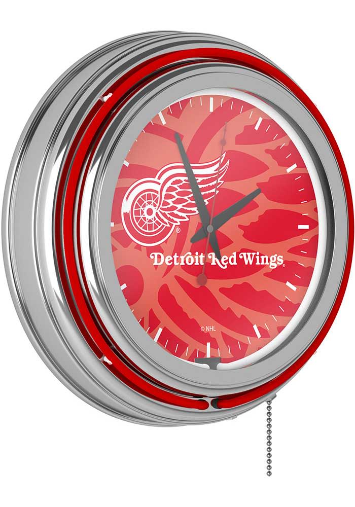 Detroit Red Wings Wordmark and Logo Retro Neon Wall Clock - Red